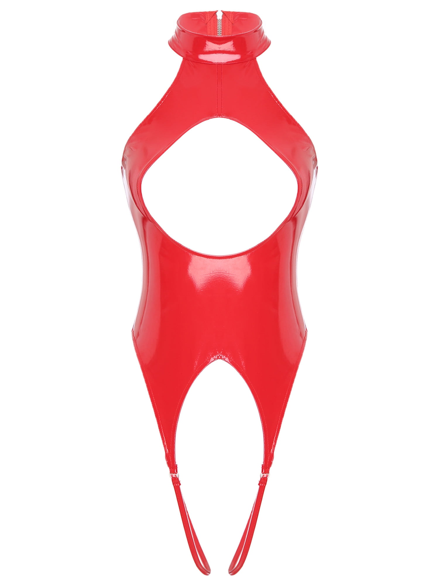 Zaldita Women's PVC Leather Wet Look Open Chest Exposing Latex Catsuit ...