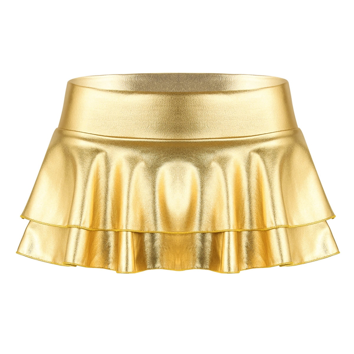 Zaldita Women's Shiny Metallic Mini Skirt Latex Pleated Micro Skater ...