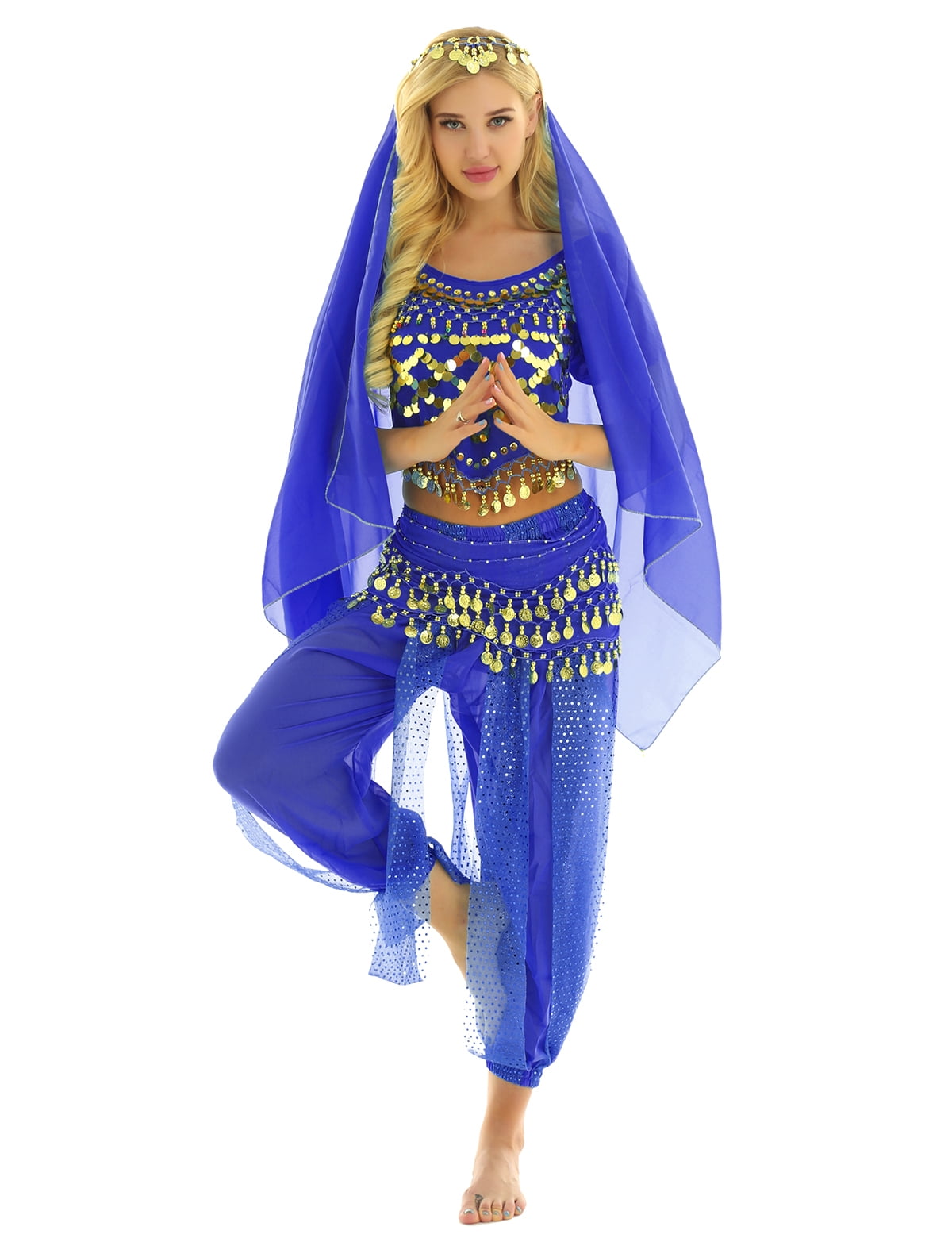 Zaldita Women's Shiny Squein Short Puff Sleeve Belly Dance Sets Outfit ...