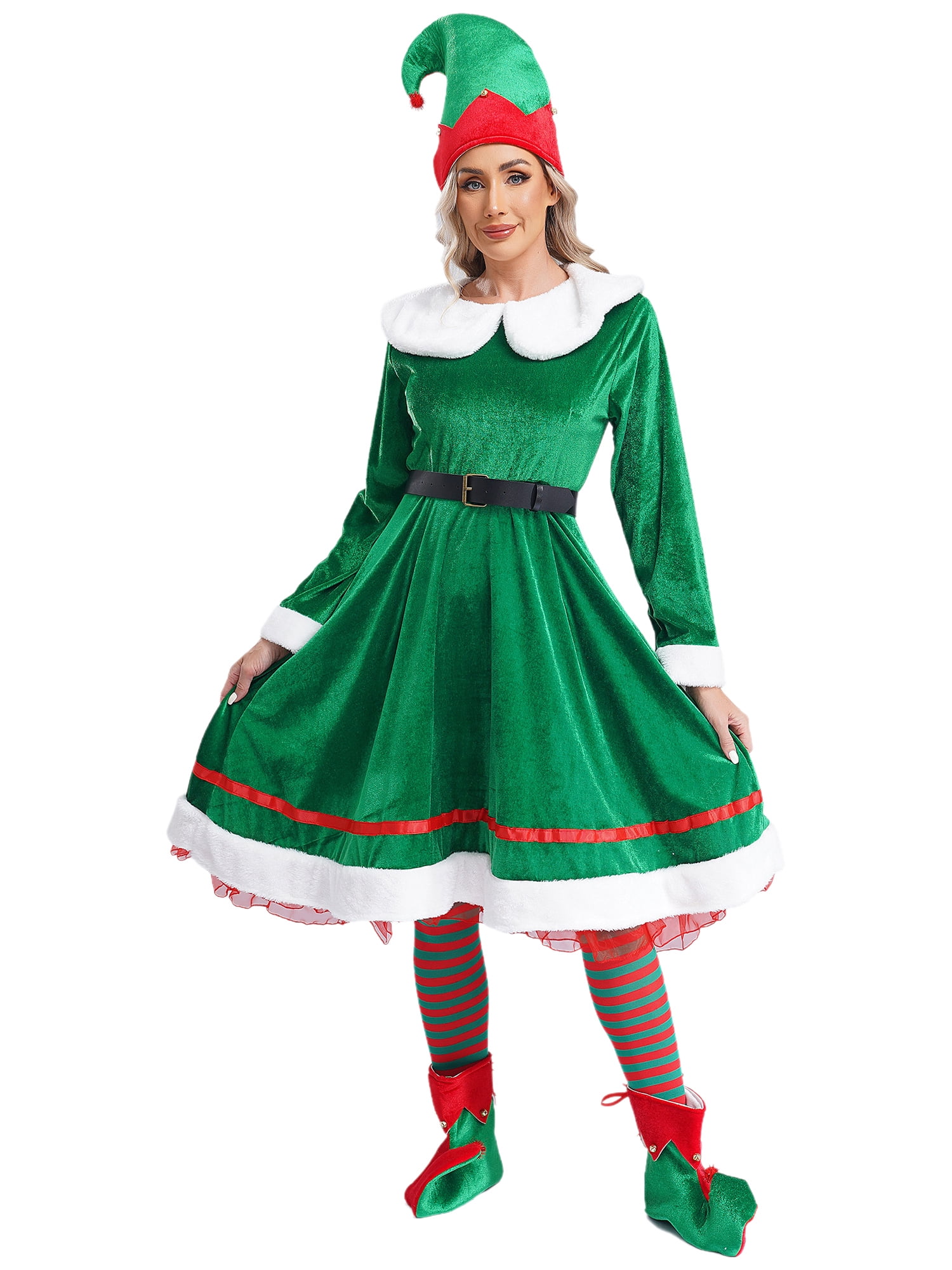 Zaldita Womens 5 Pcs Christmas Elf Outfits Long Sleeve Christmas ...