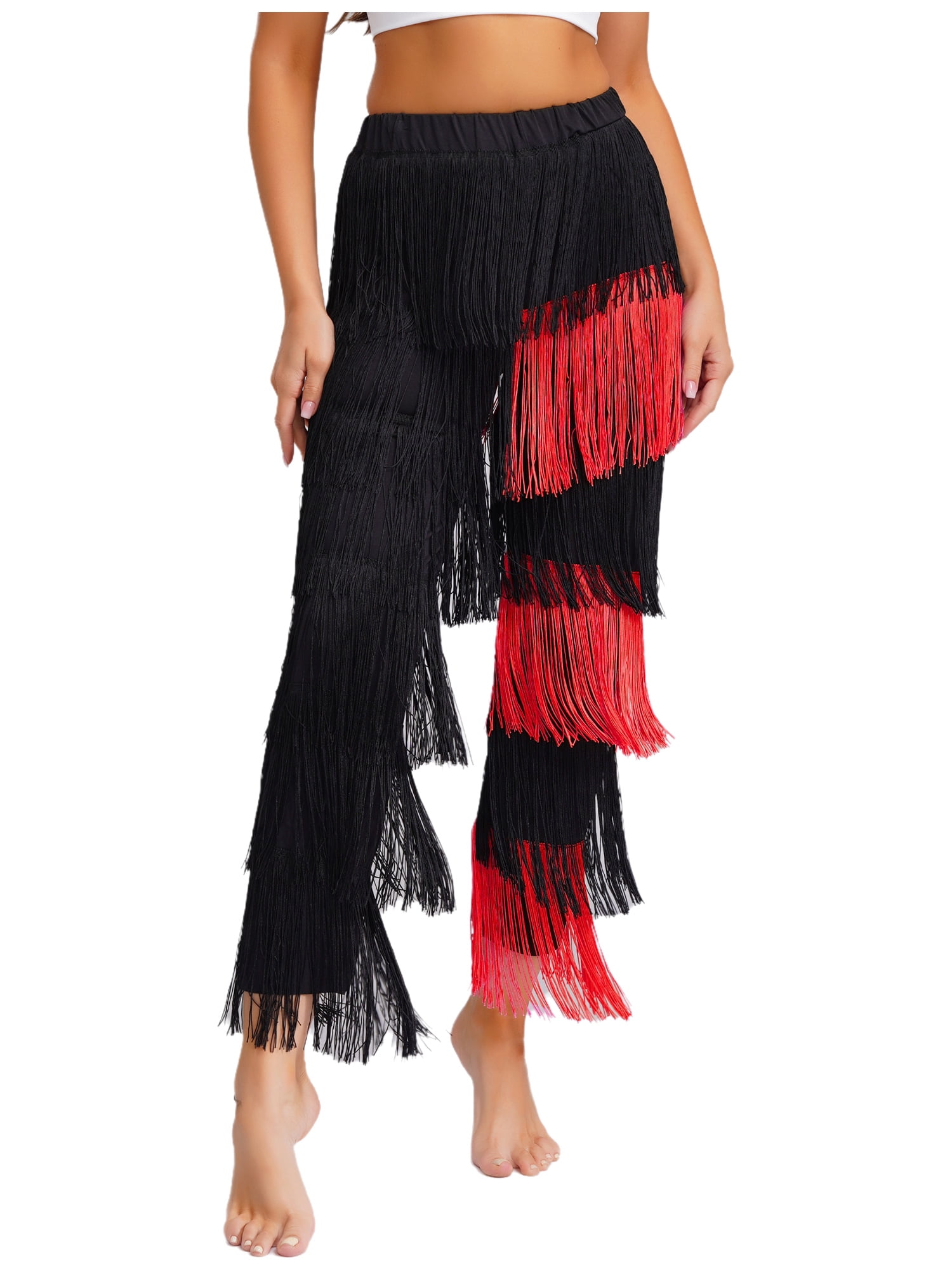 Zaldita Womens Fringe Latin Dance Pants Elastic Waistband Tassel ...