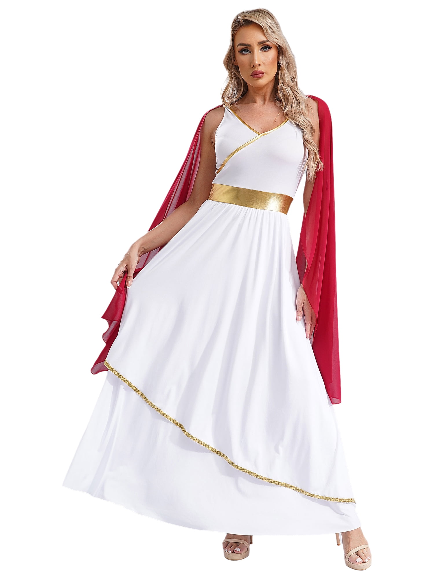 Zaldita Womens Greek God Roman Queen Dress Up Chiffon Cape Maxi Dress ...