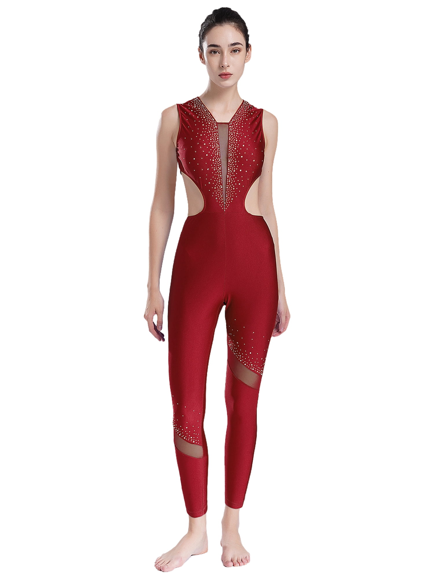 Zaldita Womens Sparkly Dance Gymnastics Costume Cutout Back Sleeveless ...