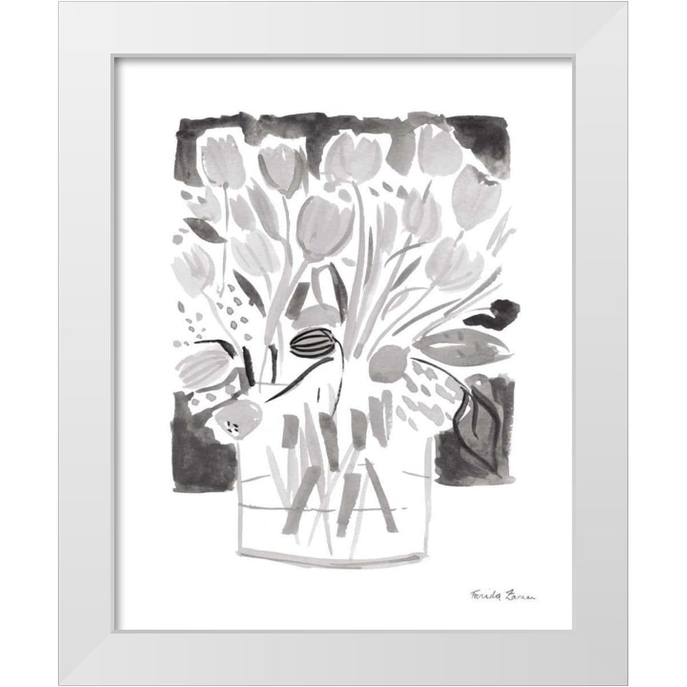 Zaman, Farida 26x32 White Modern Wood Framed Museum Art Print Titled - Lemon Gray Tulips I ...