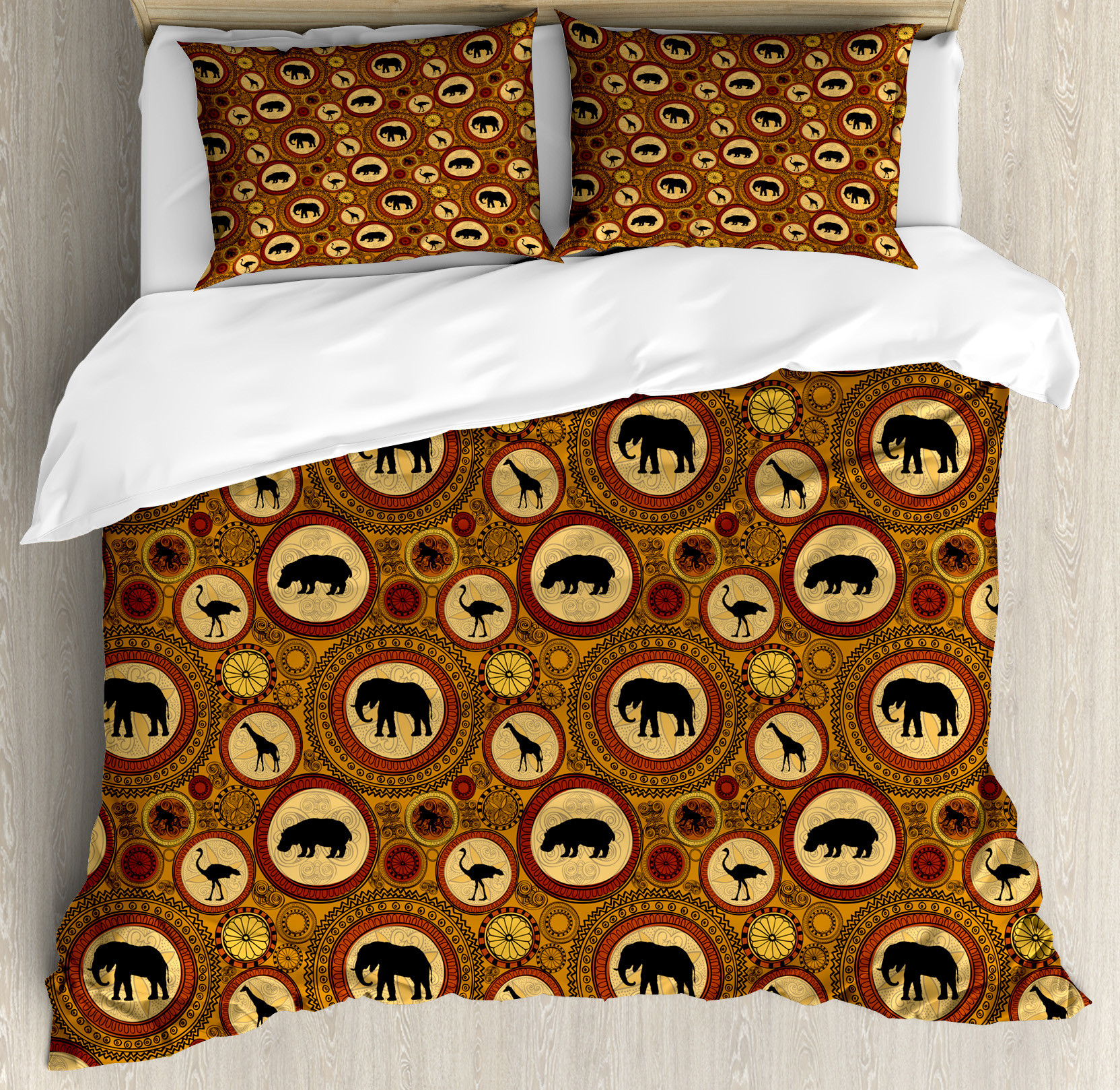 Zambia Duvet Cover Set, Animals Camel Giraffe Ostrich Graphic Print in ...