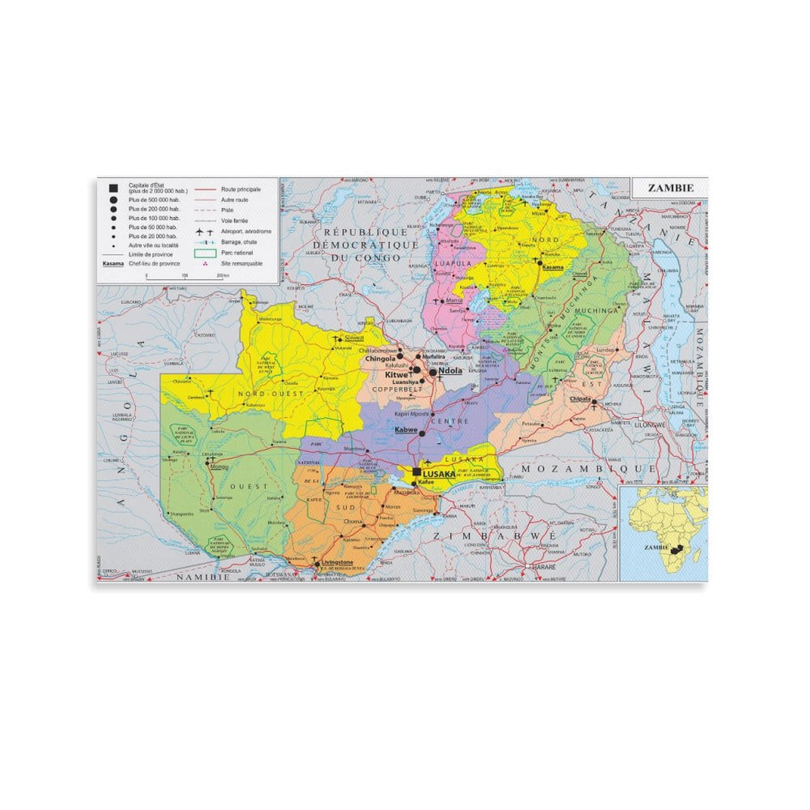 Zambia Map Posters Artworks Canvas Poster Room Aesthetic Wall Art ...