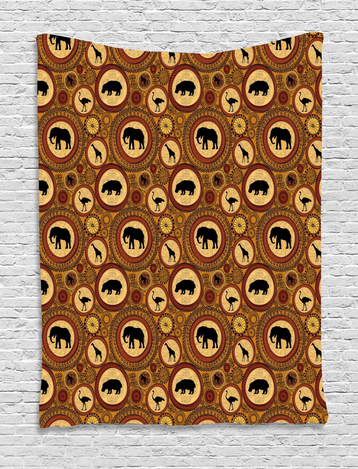 Zambia Tapestry, African Ethnic Animals Elephant Camel Giraffe Lion ...