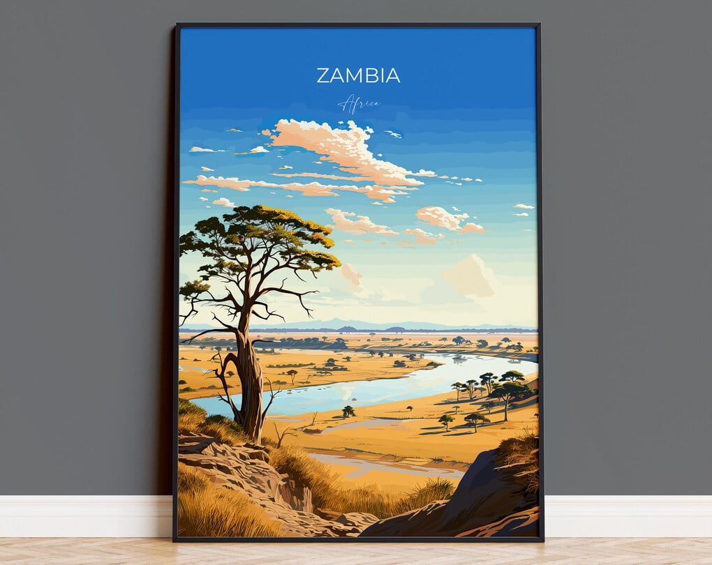Zambia Travel Print Wall Art, Travel Poster Of Zambia, Zambia Gift ...