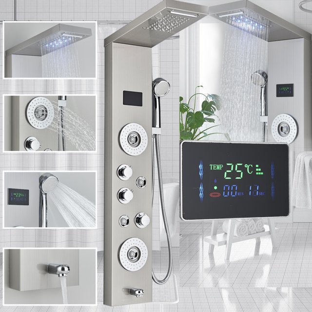 Zamery LED Waterfall Shower Panel LED Shower Head Full Body Shower Head ...