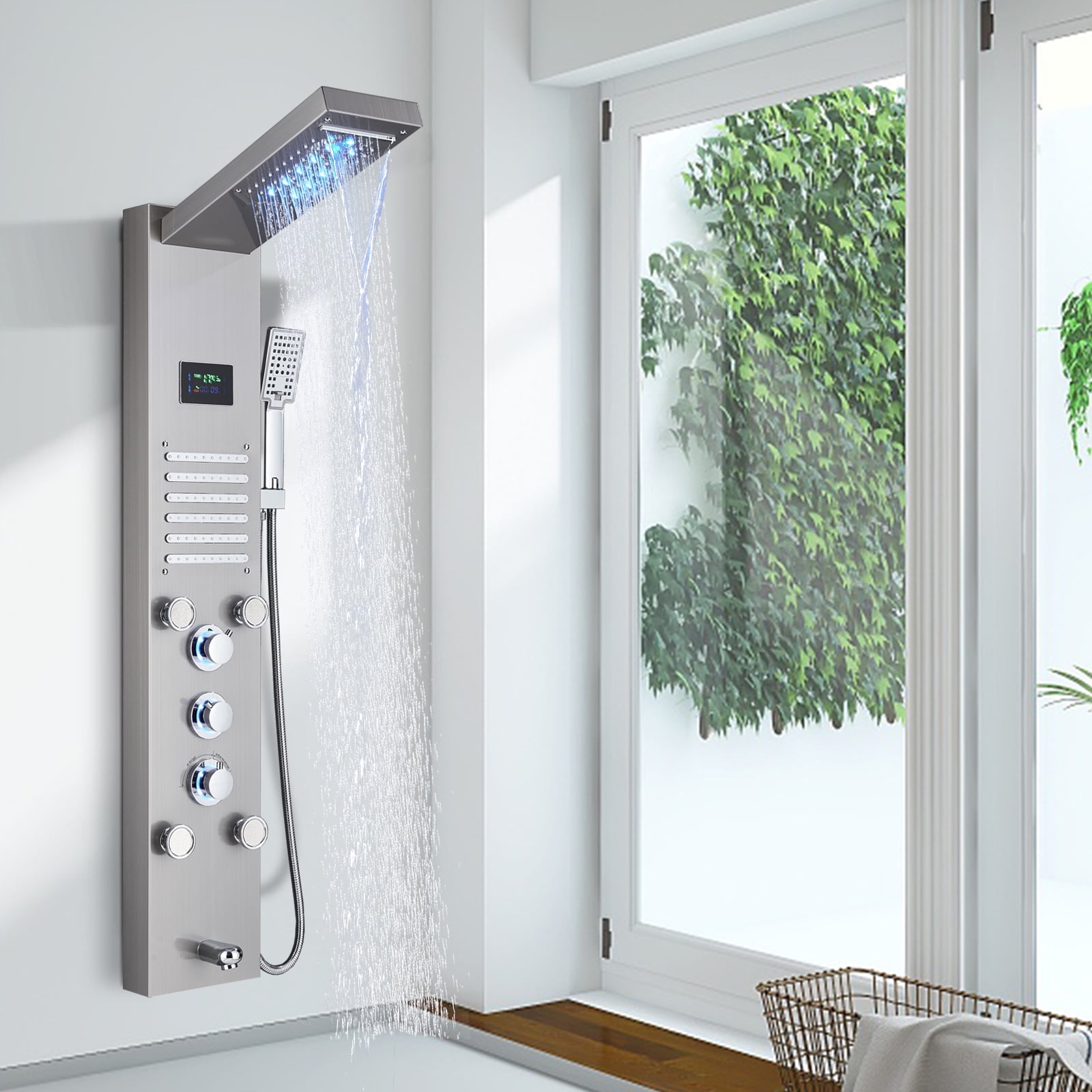 Zamery Shower Panel Tower Bath Column with LED Waterfall Head LED Body ...