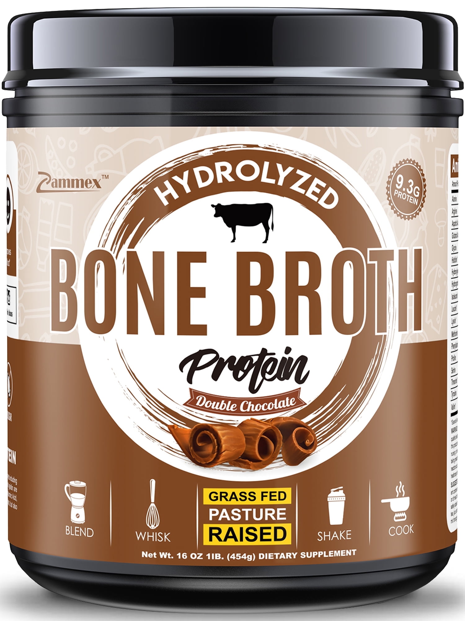 Zammex Chocolate Flavor Bone Broth Powder, Grass Fed Beef Protein ...