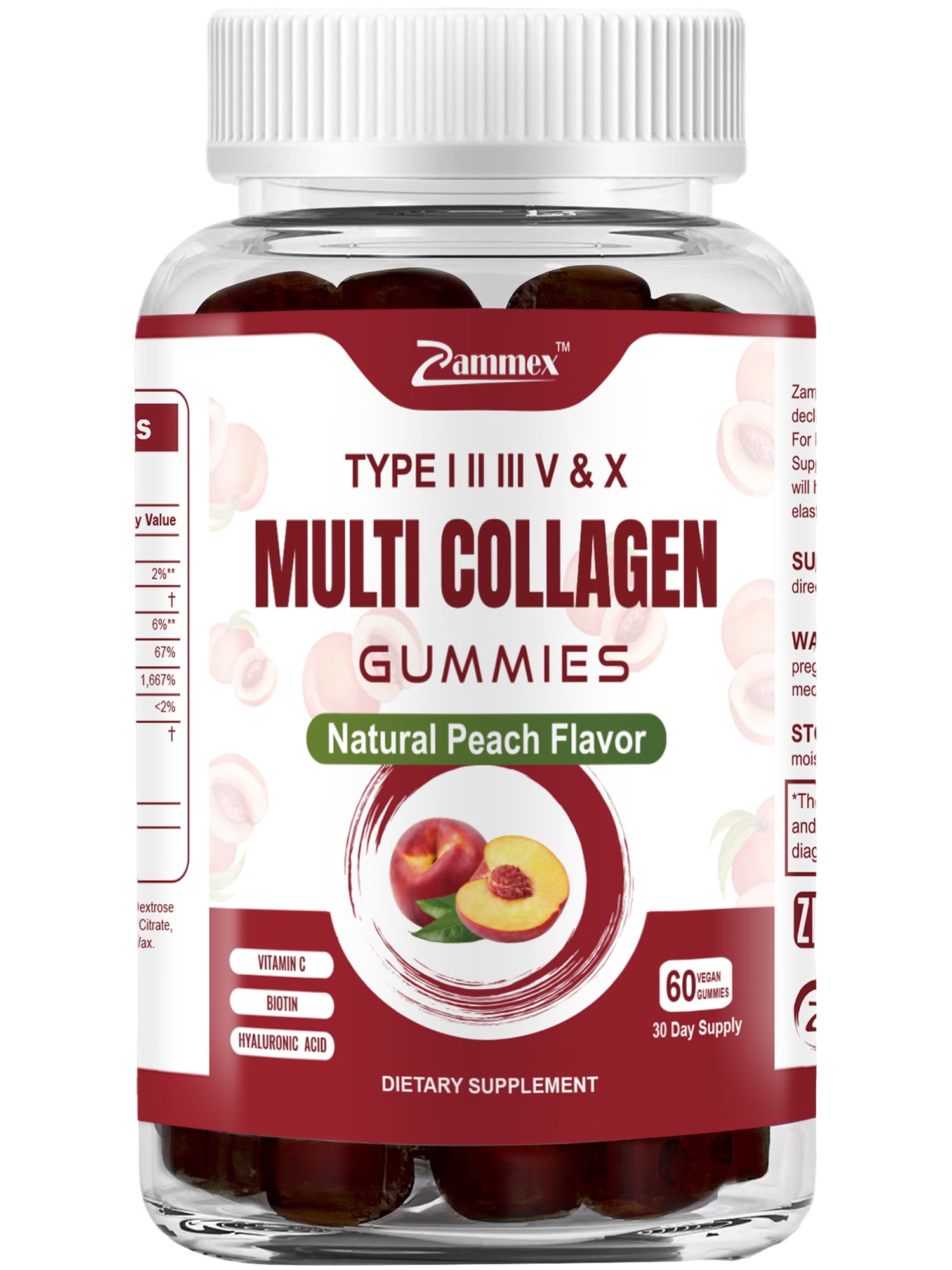 Zammex Multi Collagen Peptides Gummies ,Peach Flavor, 60 Gummies, Anti ...