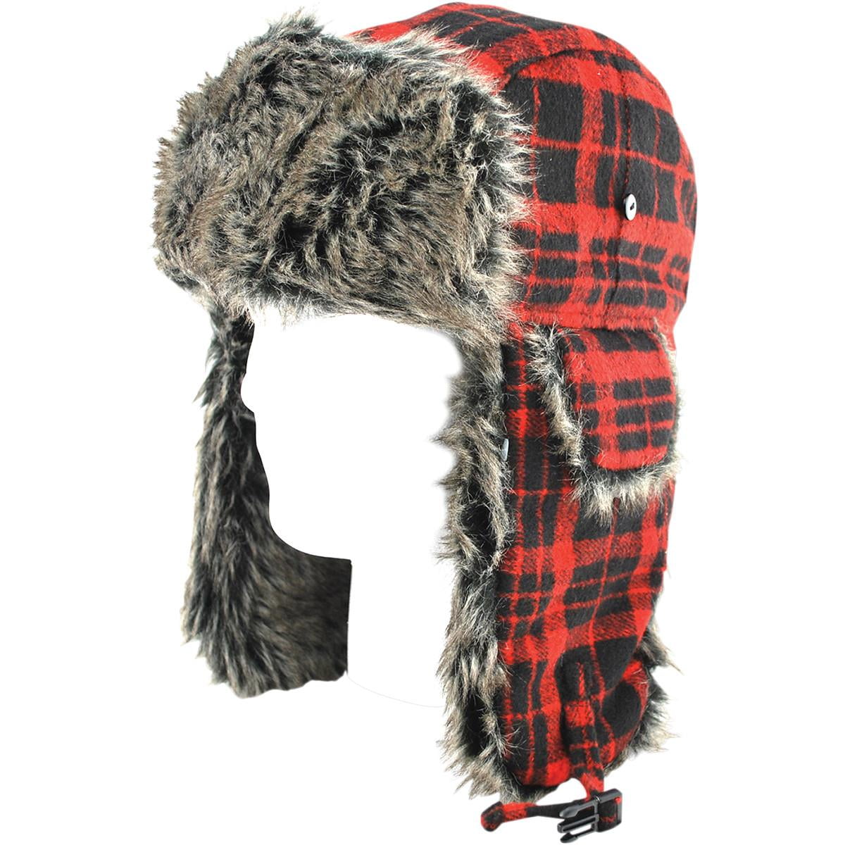 Zan Headgear, Cold Weather Headwear, Trooper Hat with Grey Fur, Buffalo ...