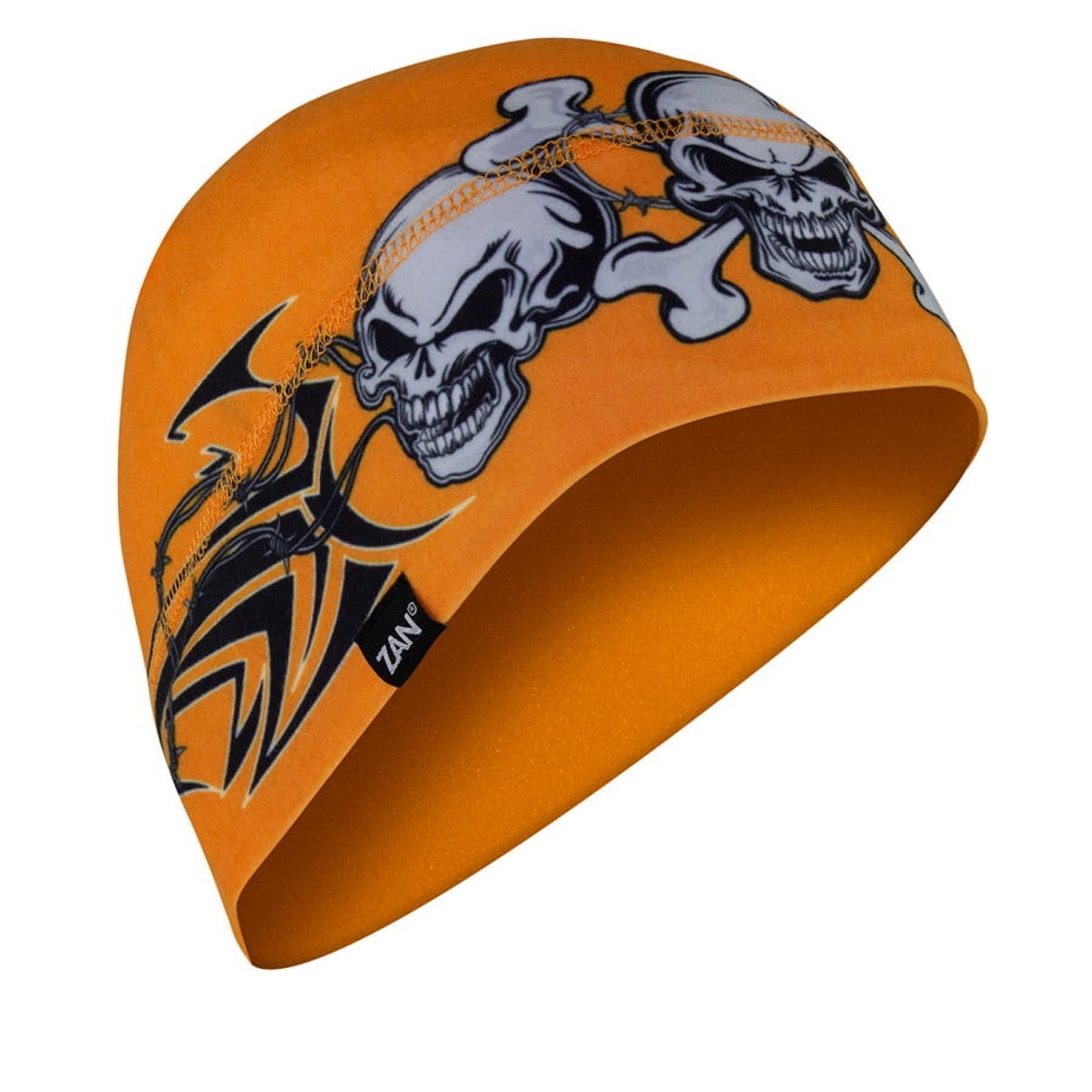 Zan Headgear Sportflex Helmet Liner/Beanie Orange Tribal Skull ...