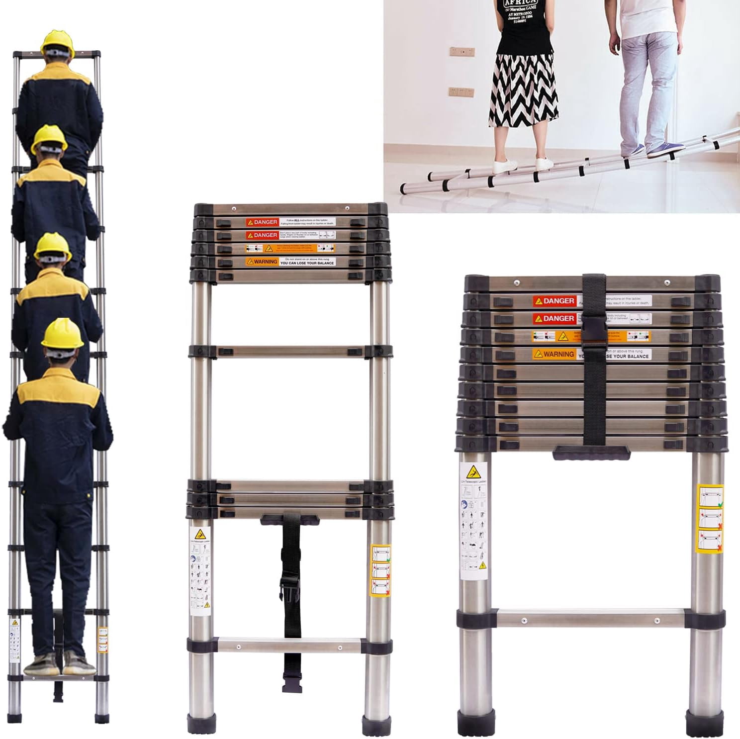 ZanGe 3.2M Multi-Purpose Extension Ladder, 10.5ft Stainless Steel ...