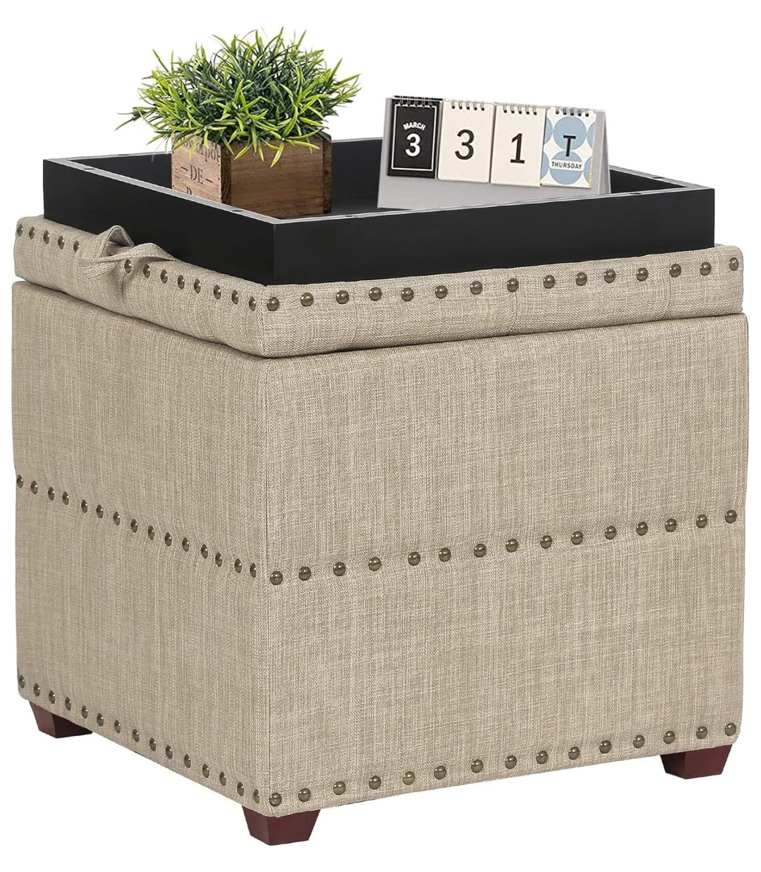 ZanQee 18 Inch High Cube Ottoman Storage, Linen Beige Chair Foot Stools ...