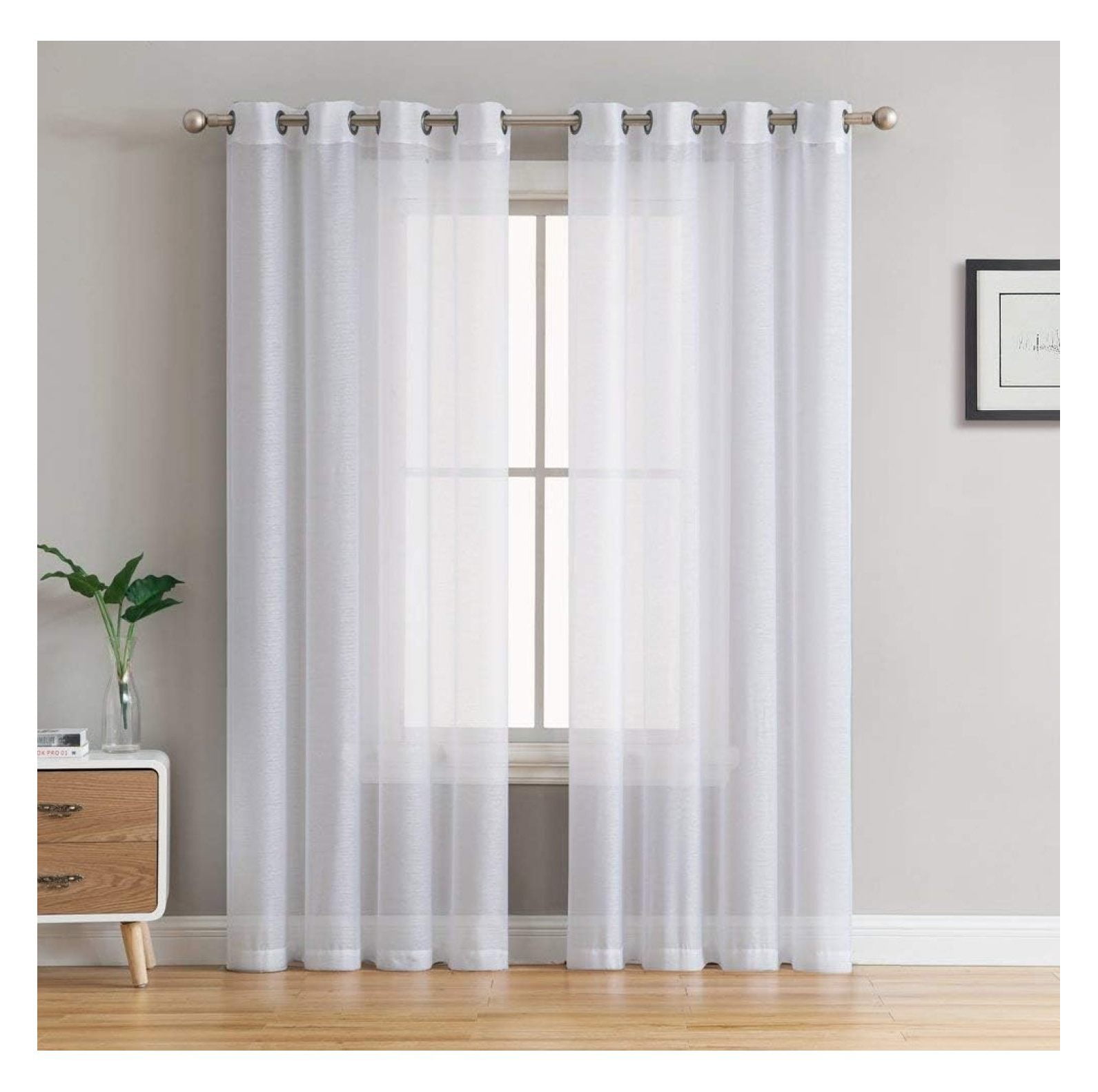 ZanQee 2 Piece Semi Sheer Voile Light Filtering Window Curtain Grommet ...