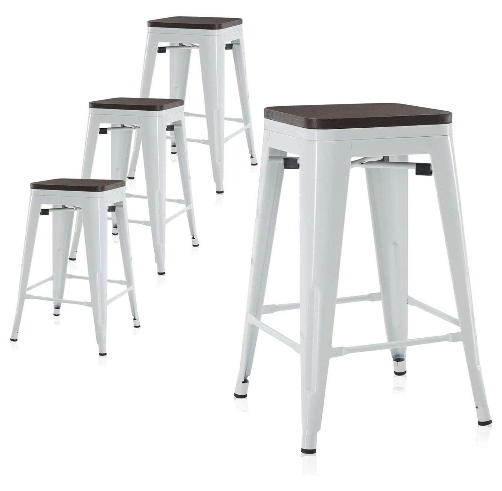 ZanQee 24 Inch Modern Stackable Metal Bar Stools with Wood Seat, Indoor ...