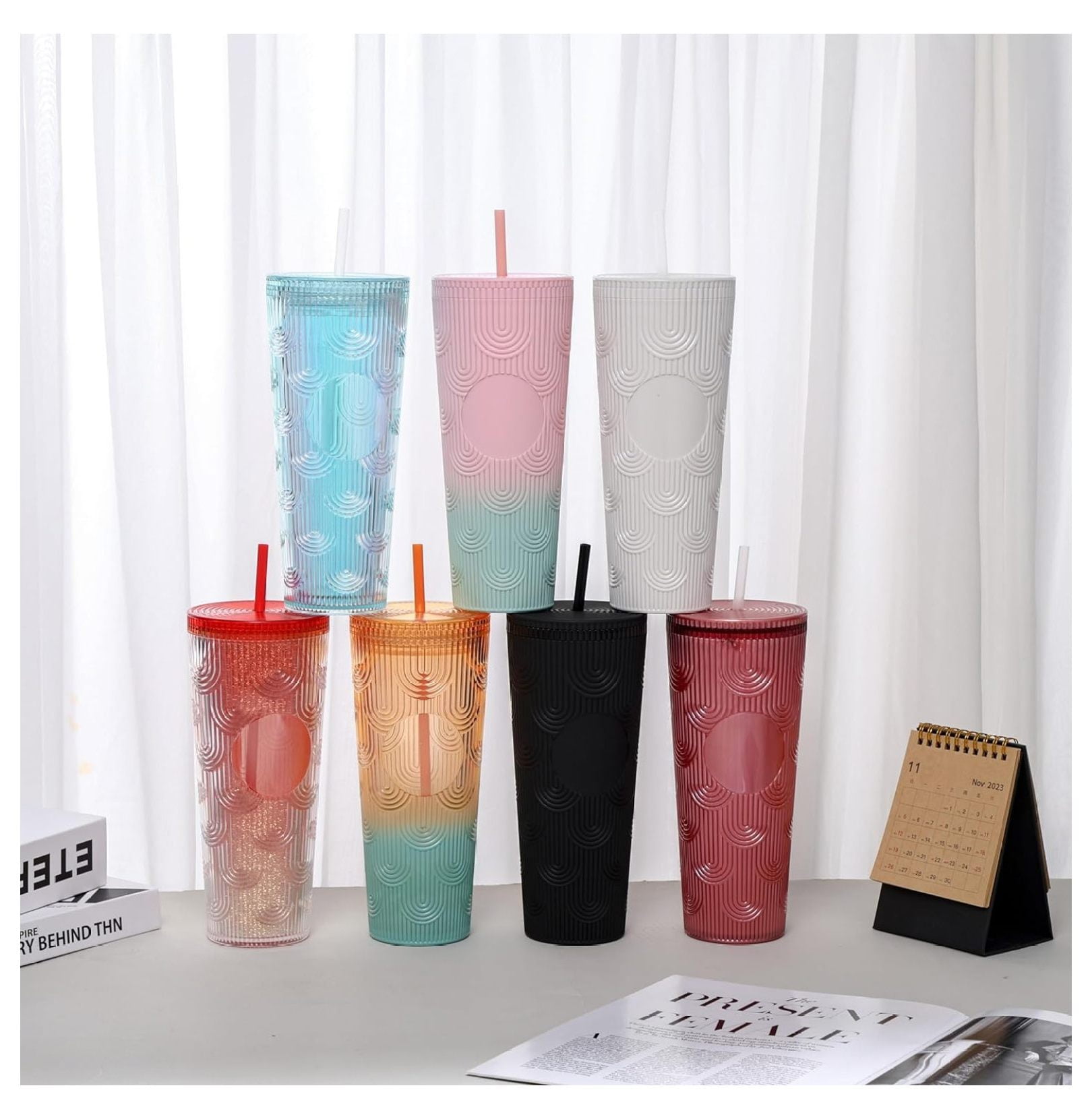 ZanQee 24 Pack 24oz ,DIY Studded Bulk with Straw and Lid,Reusable Iced ...