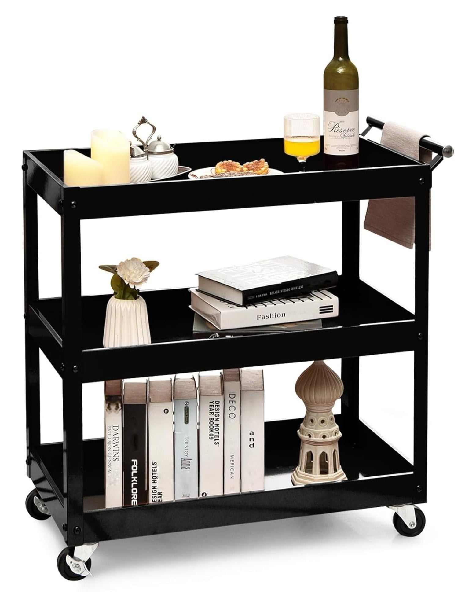 ZanQee 3 Tier Utility Cart, Heavy Duty Metal Rolling Cart on Wheels ...