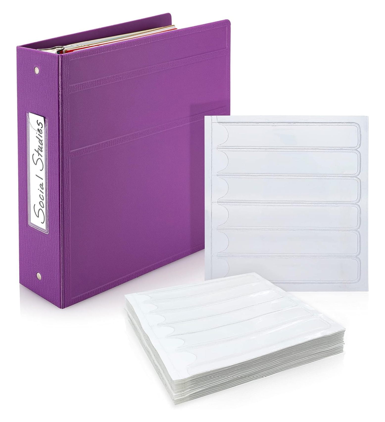 ZanQee - 60 Pack, Clear Binder Spine Insert Adhesive Pockets, 1 x 5 ...