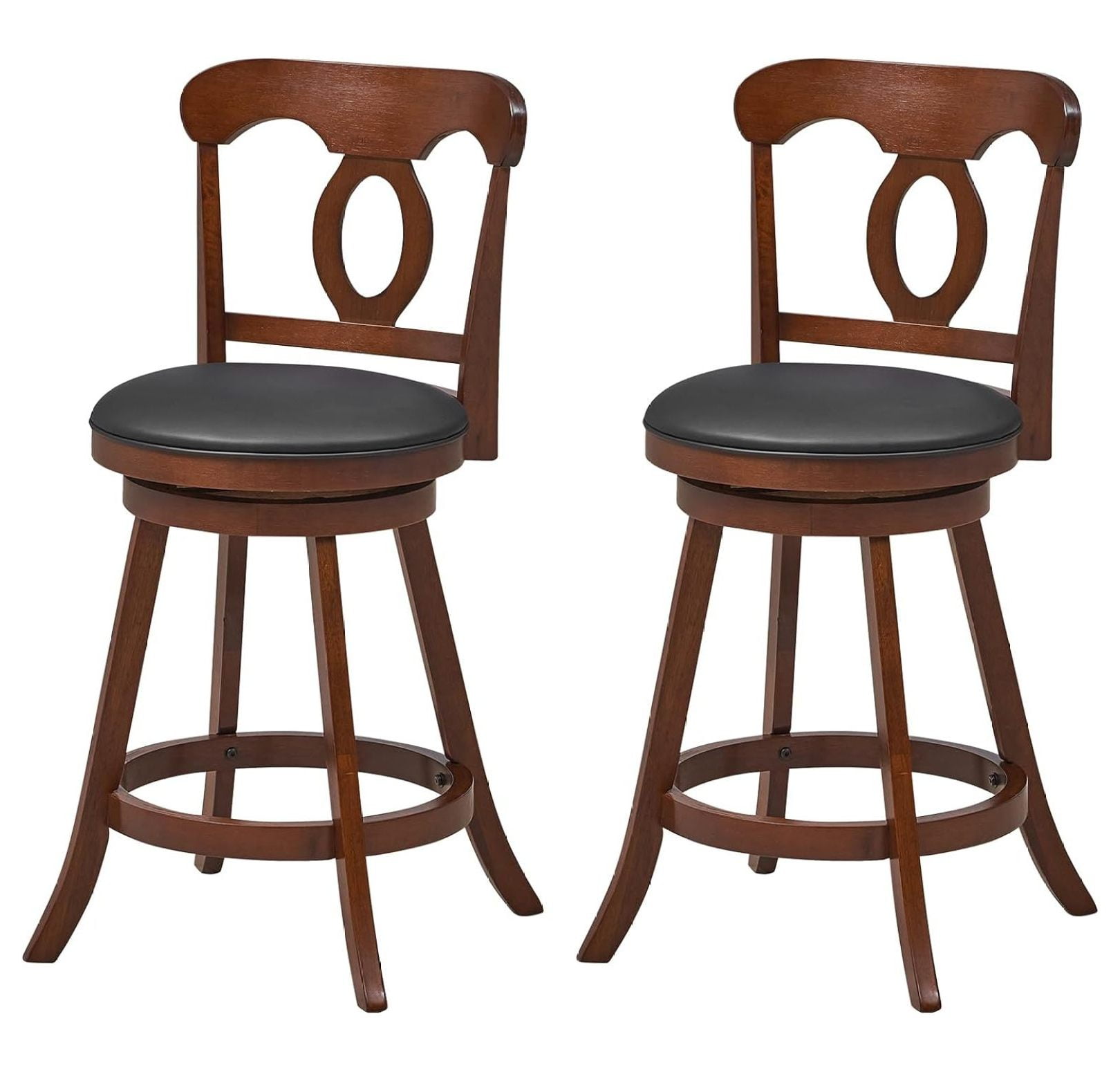 ZanQee Bar Stools Set of 2, 24 Inch Swivel Counter Height Chairs with Ergonomic Back & Footrest ...