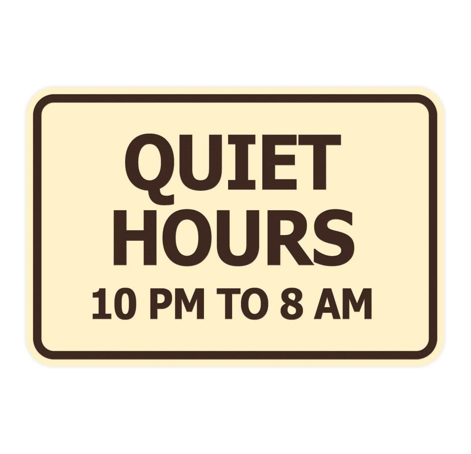 ZanQee Classic Framed, Quiet Hours 10 pm to 8 am Sign (Ivory/Dark Brown ...