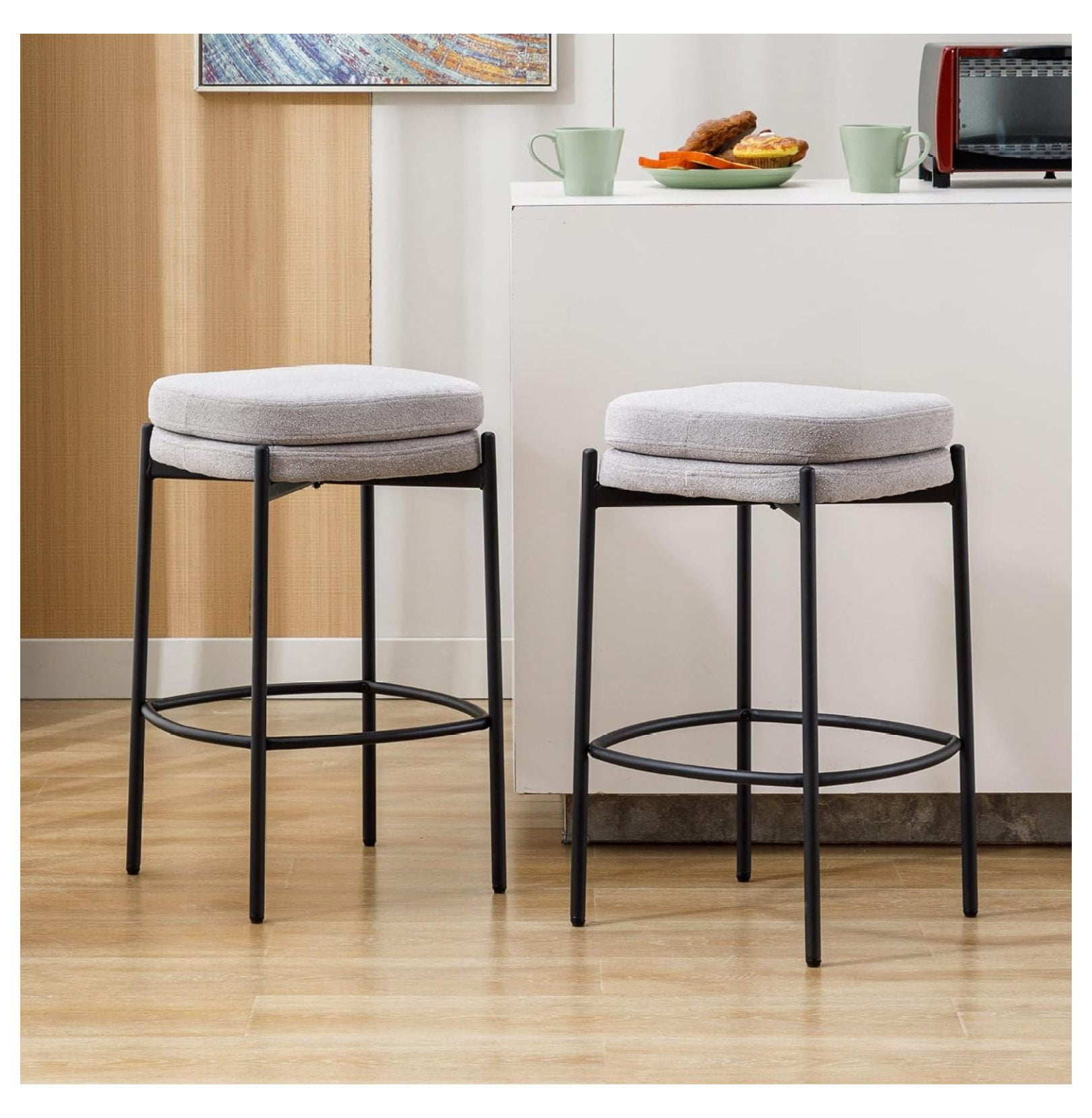 ZanQee Counter Height Bar Stools 26" Set of 2 Round Bar Chairs with ...