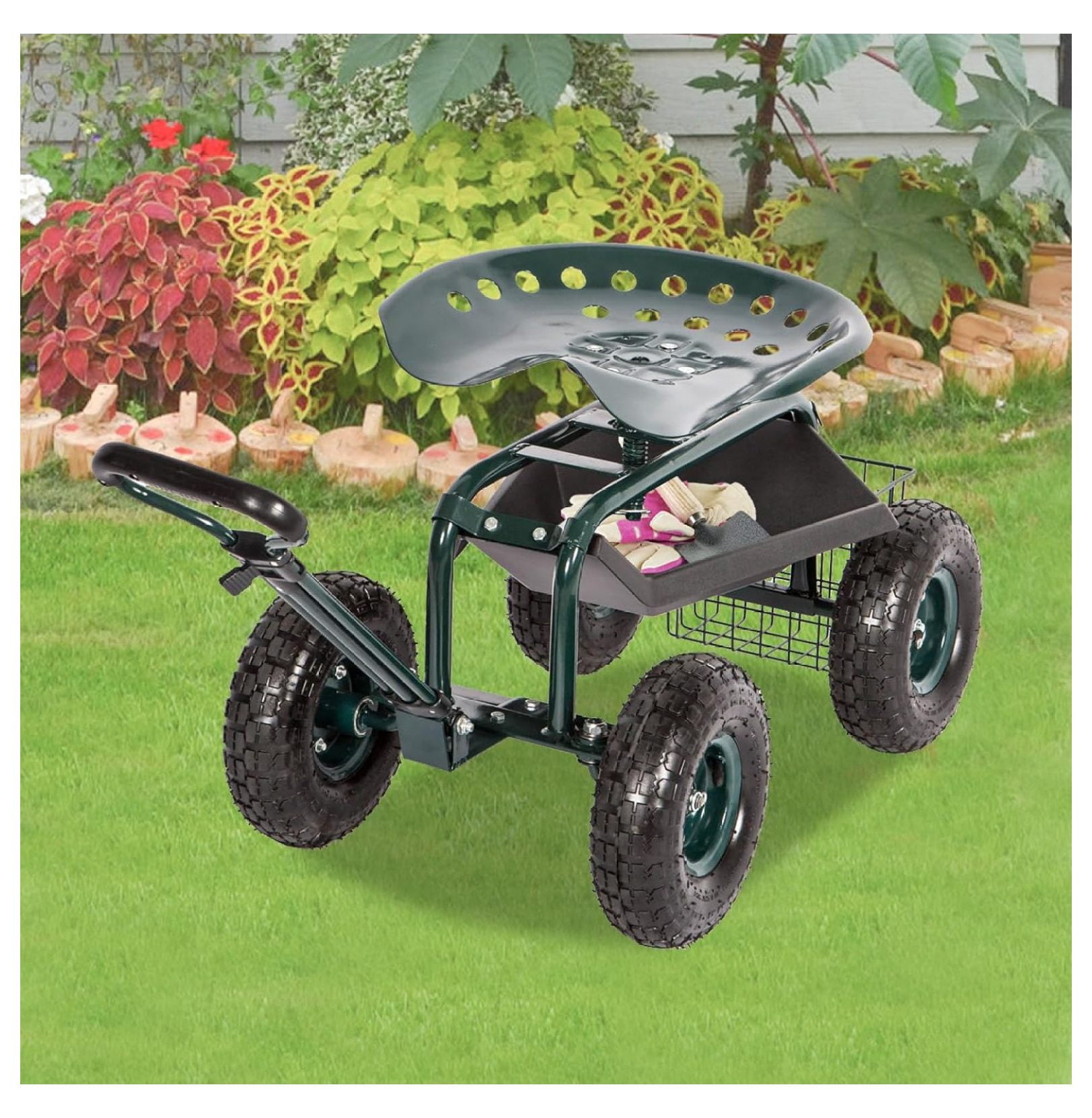 ZanQee Garden Cart with Seat - Rolling Garden Scooter, Steel Garden ...