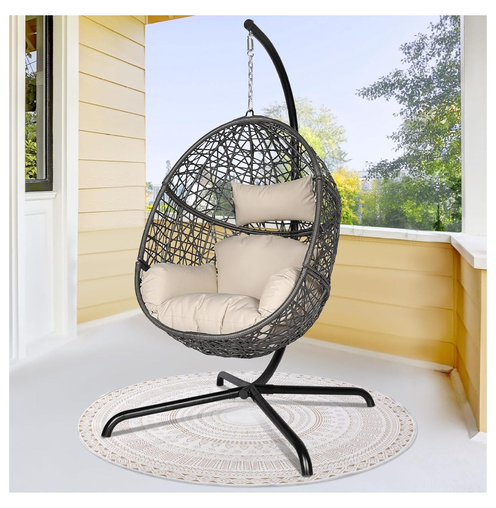 ZanQee Indoor Outdoor Large Wicker Hanging Egg Chair with Stand PE ...