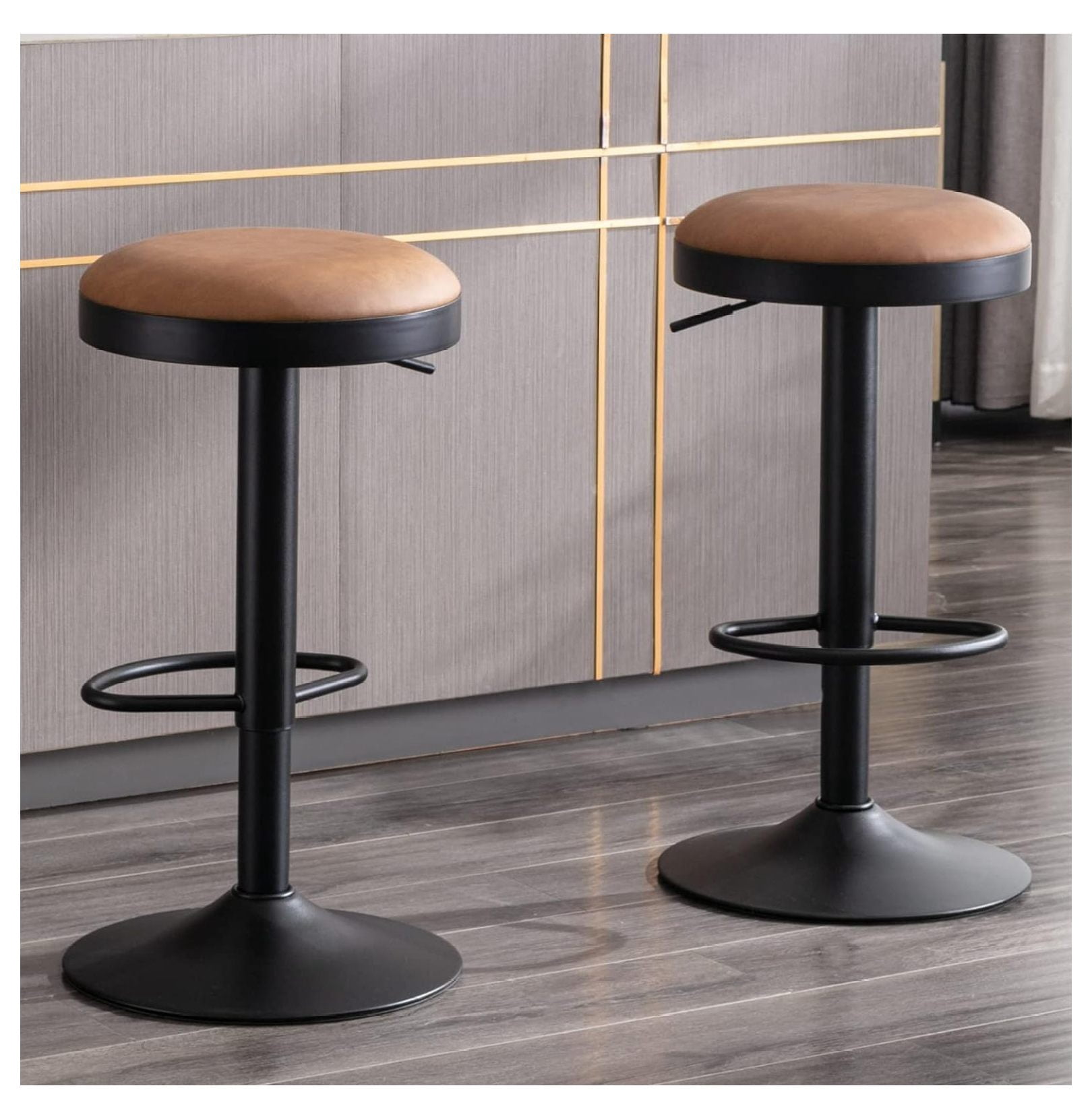 ZanQee Vintage PU Leather Bar Stools Set of 2, Seat Height Adjustable ...