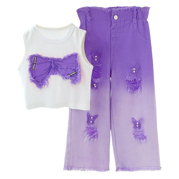 Zanarzt Little Girl Outfit Girls Fashion Set Sleeveless Butterfly Print ...