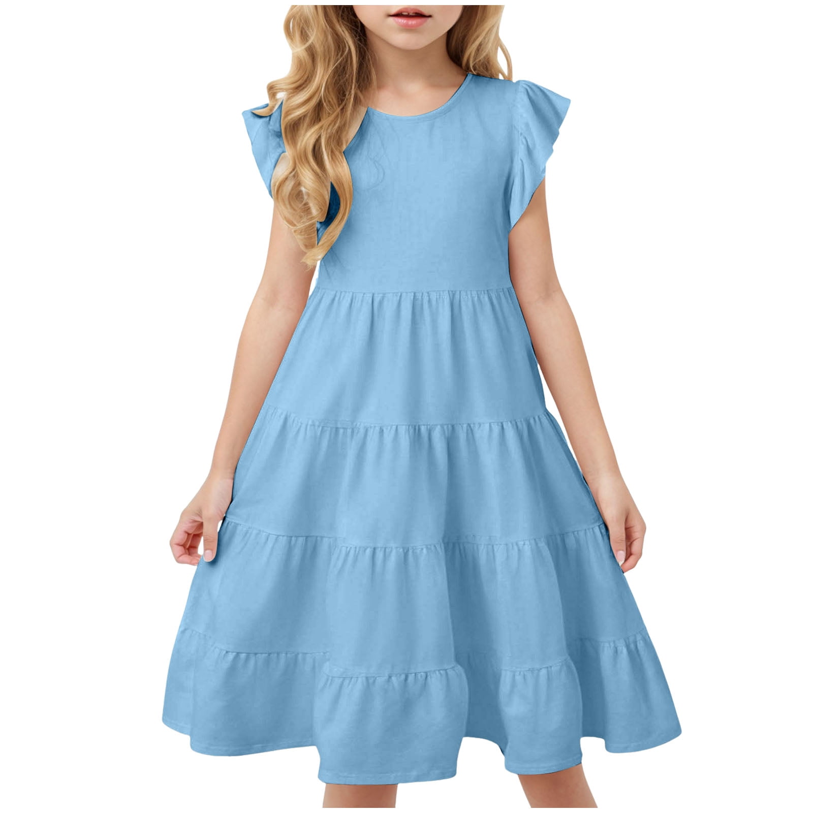 Zanarzt Toddler Girls Sundress Girl's Dresses Cotton Ruffle Sleeve ...