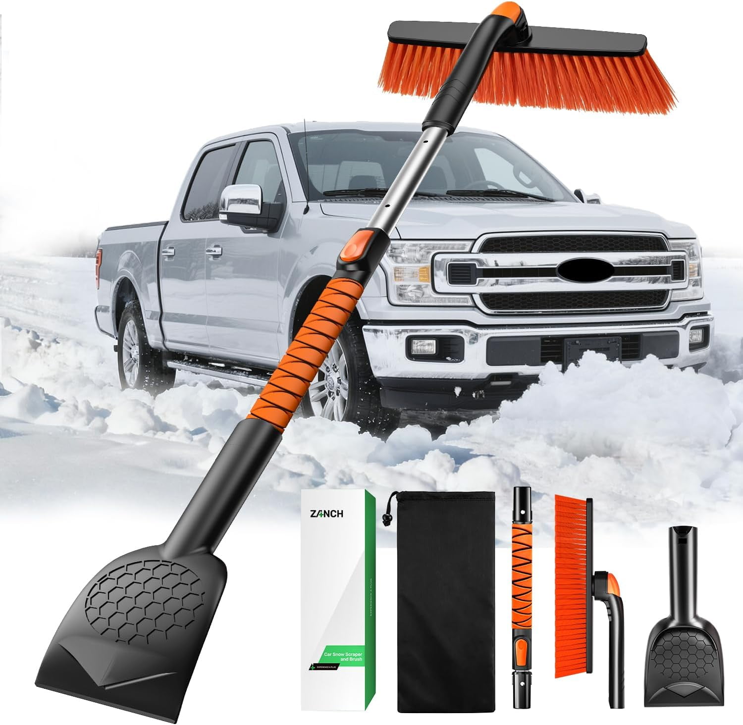 Zanch 2025 Upgrade Extendable 3-in-1 Car Snow Brush and Ice Scraper [45 ...