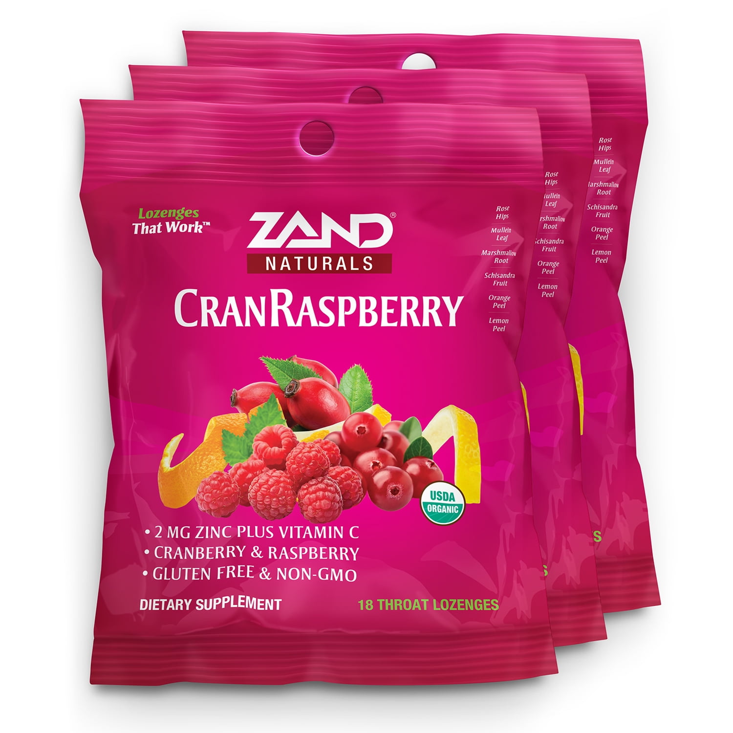 Zand Immunity Organic CranRaspberry HerbaLozenge Throat Drops w ...