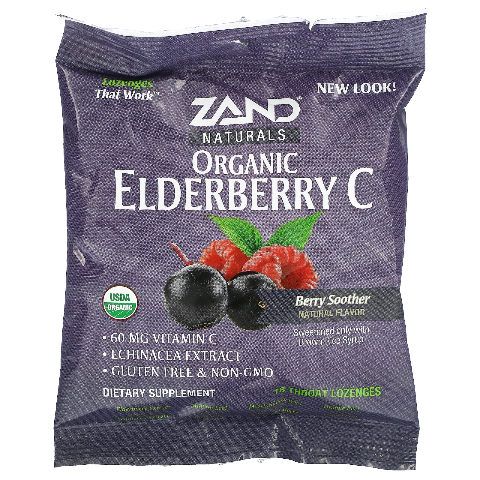Zand Naturals, Organic Elderberry C, Berry Soother, 18 Throat Lozenges ...