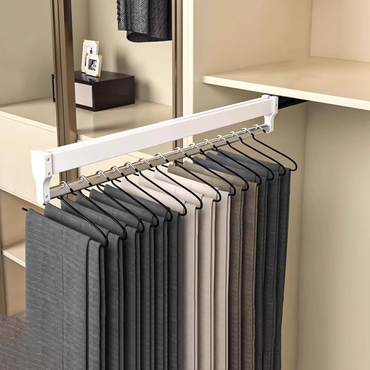 ZandN Closet Clothes Hanger Rail,Pull-Out Closet Rod,Pull Out Clothes ...