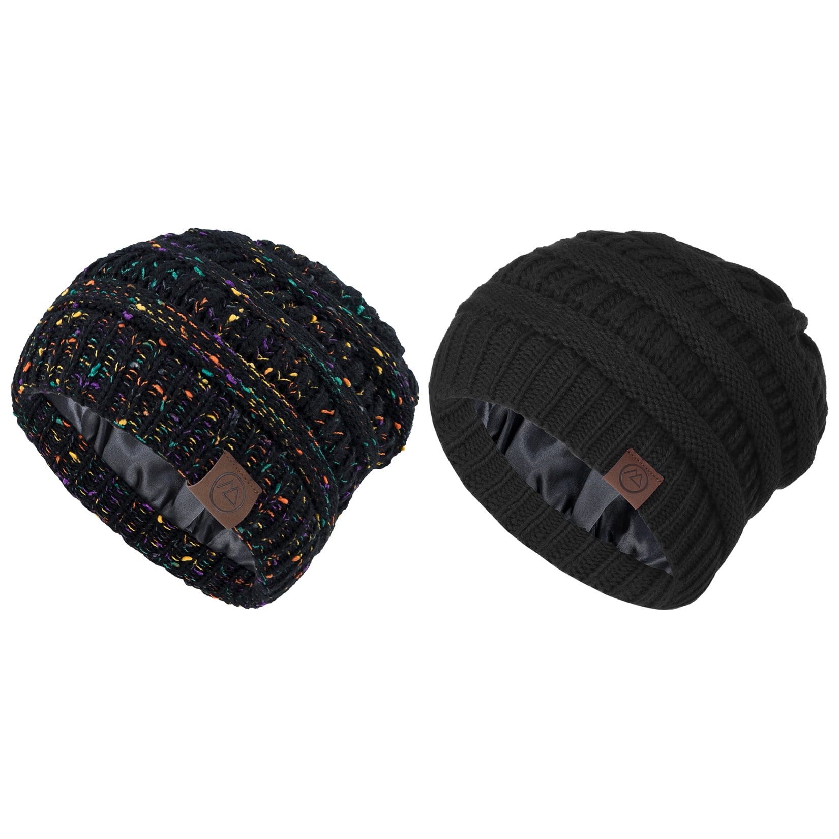 Zando 2 Pack Knit Winter Beanies Women Satin Lined Beanie Hat Chunky ...