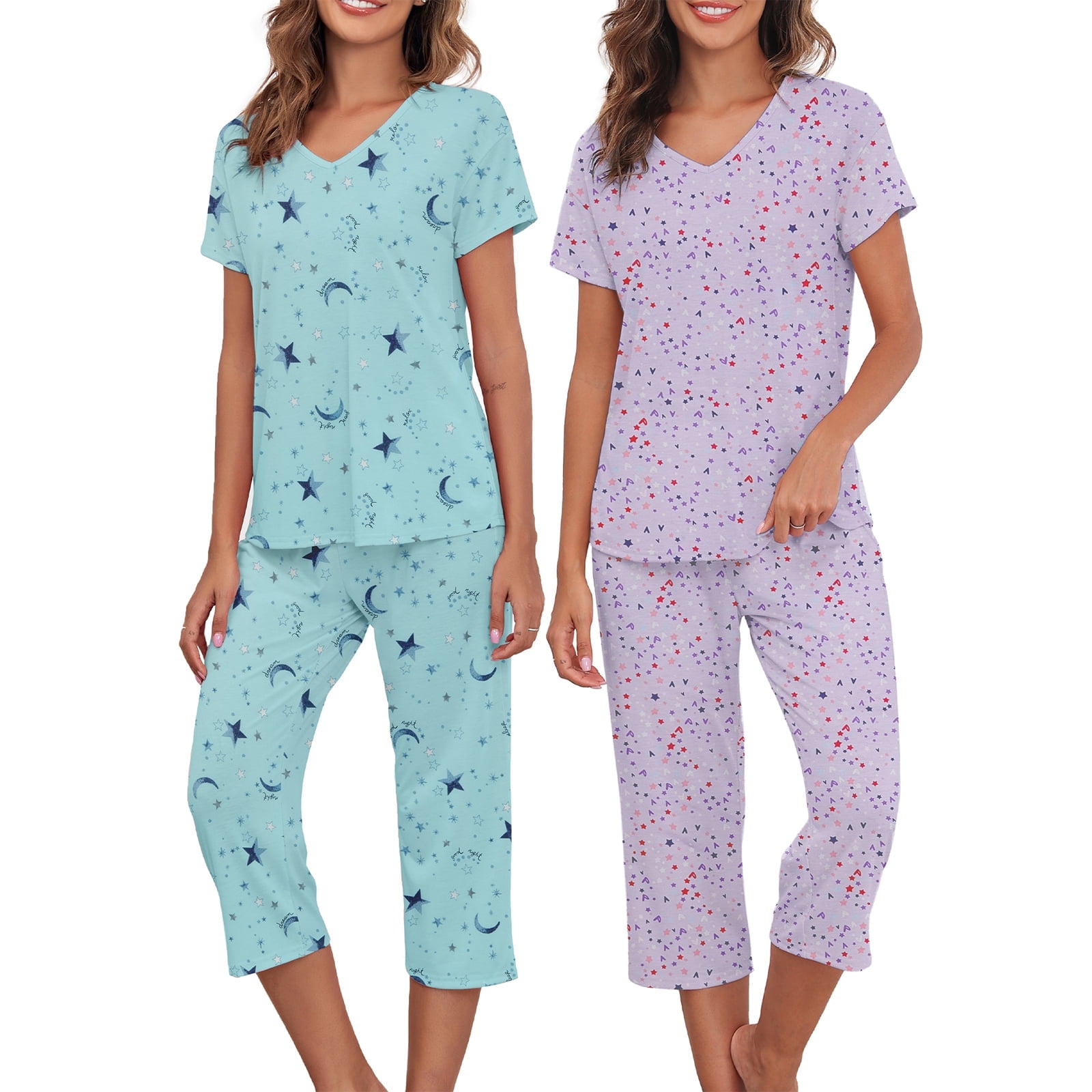 Zando Plus Size PJs Sleepwear, Women's Cotton Loungewear Set, Green and ...