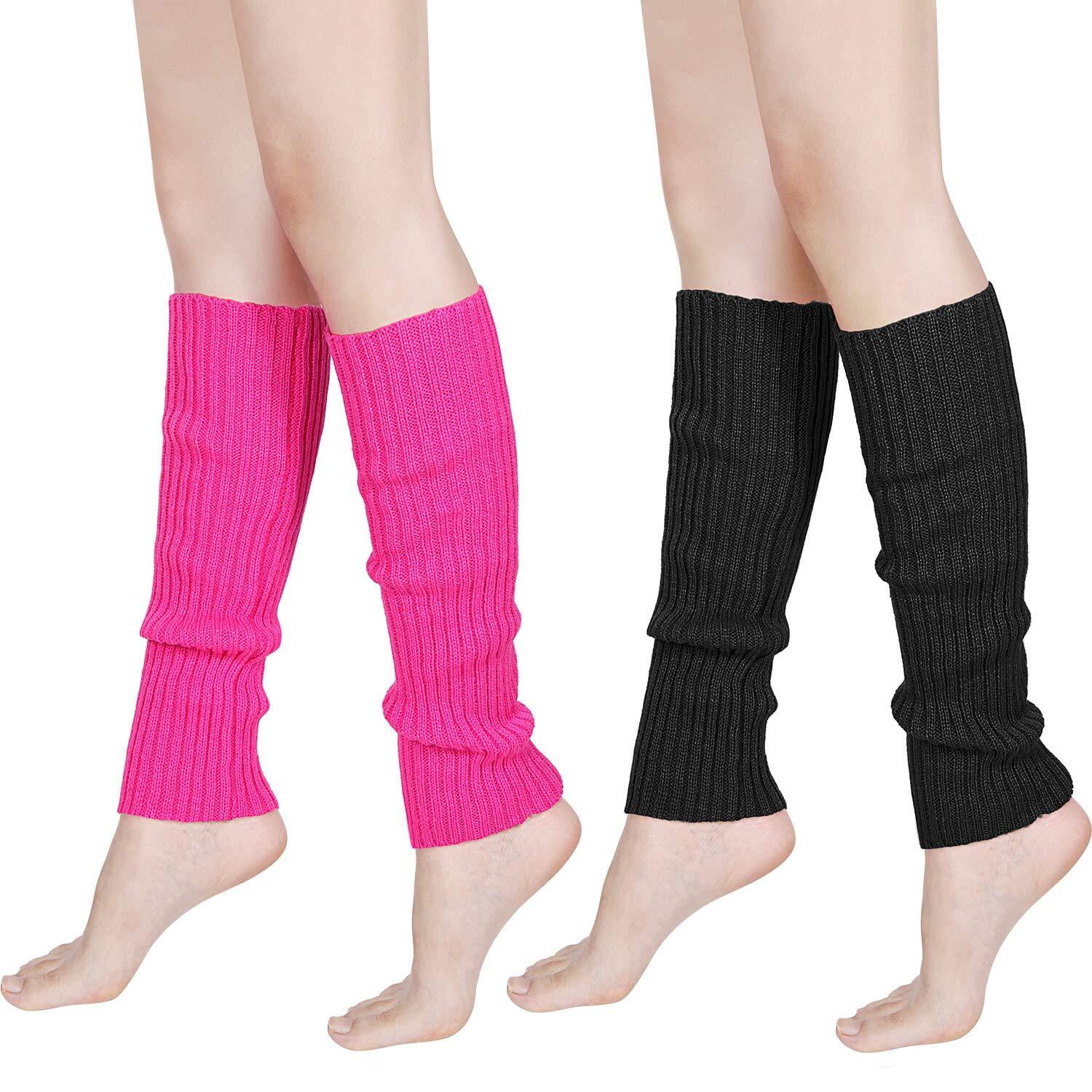 Zando 2 Packs 80s Leg Warmers for Women Girls Ribbed Knit Leg Warmer Custume Knitted Neon Leg ...