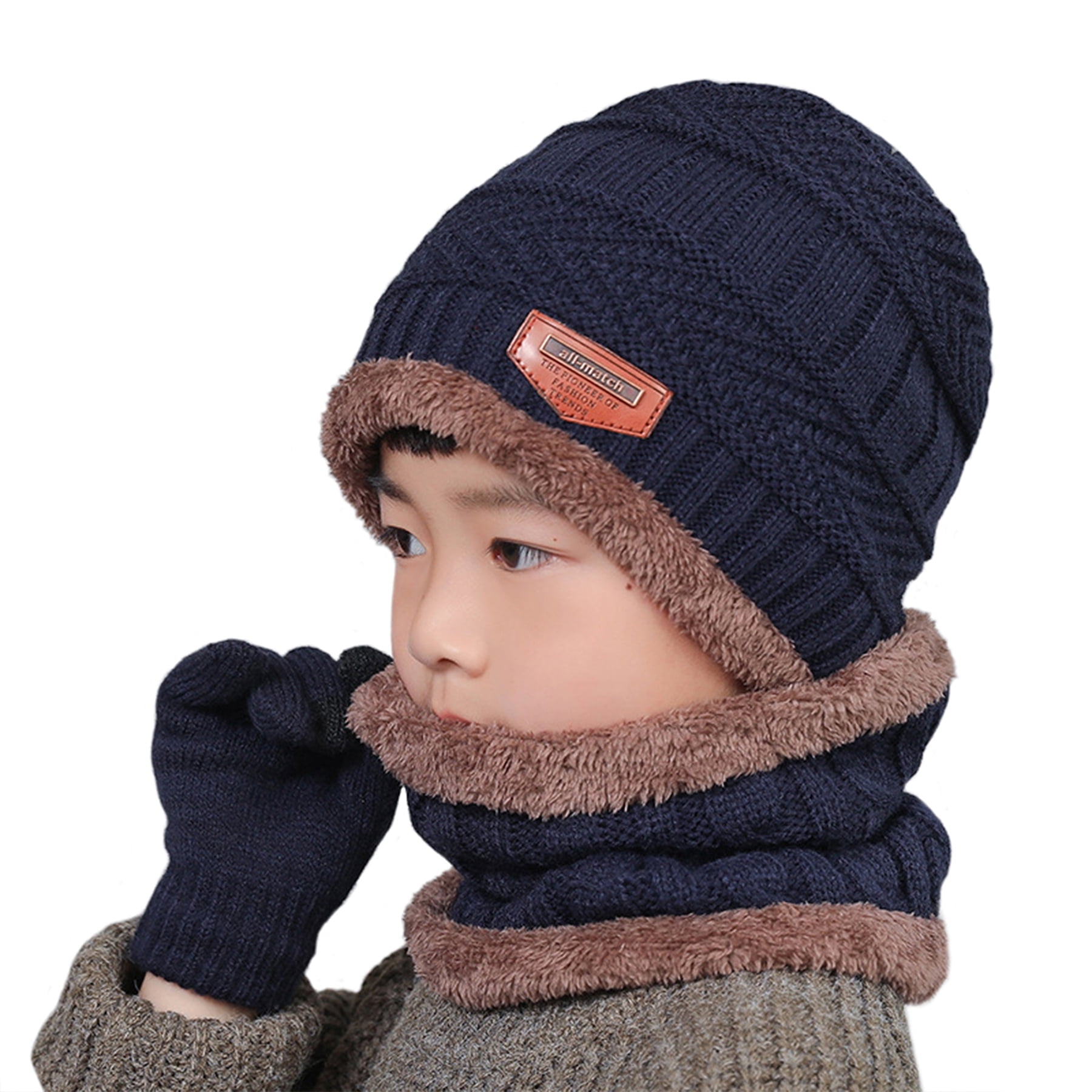Zando Kids Winter Warm 3-in-1 Set: Knitted Beanie Hat, Touch Screen ...