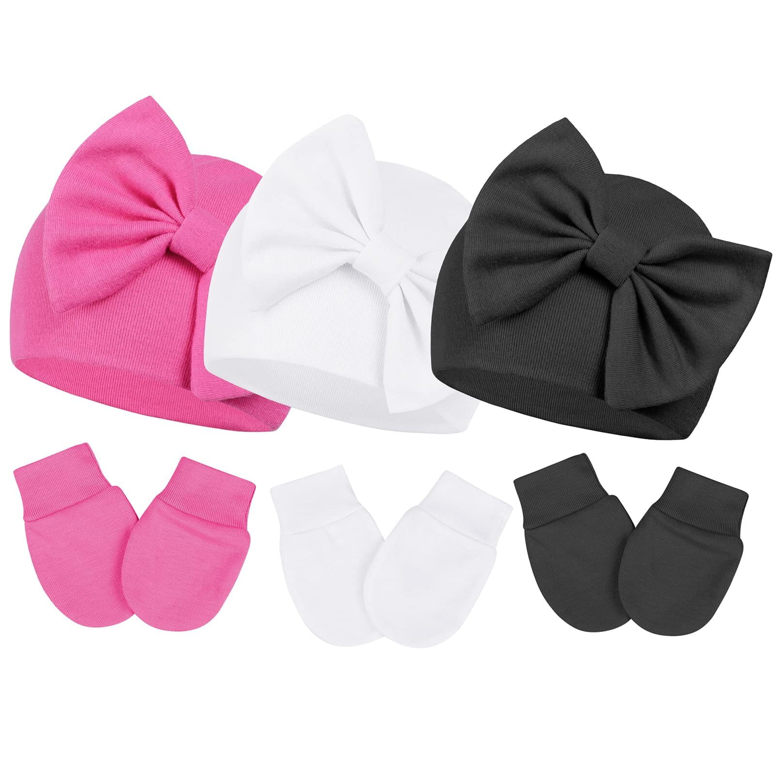 Zando 3Pcs Knit Toddler Hat and Glove Set Bow Baby Hats and Mittens ...