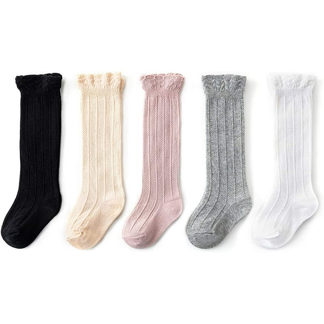 Zando Kids Knee High Socks, 5 Pairs Infant Girls Ruffled Tube Stockings ...