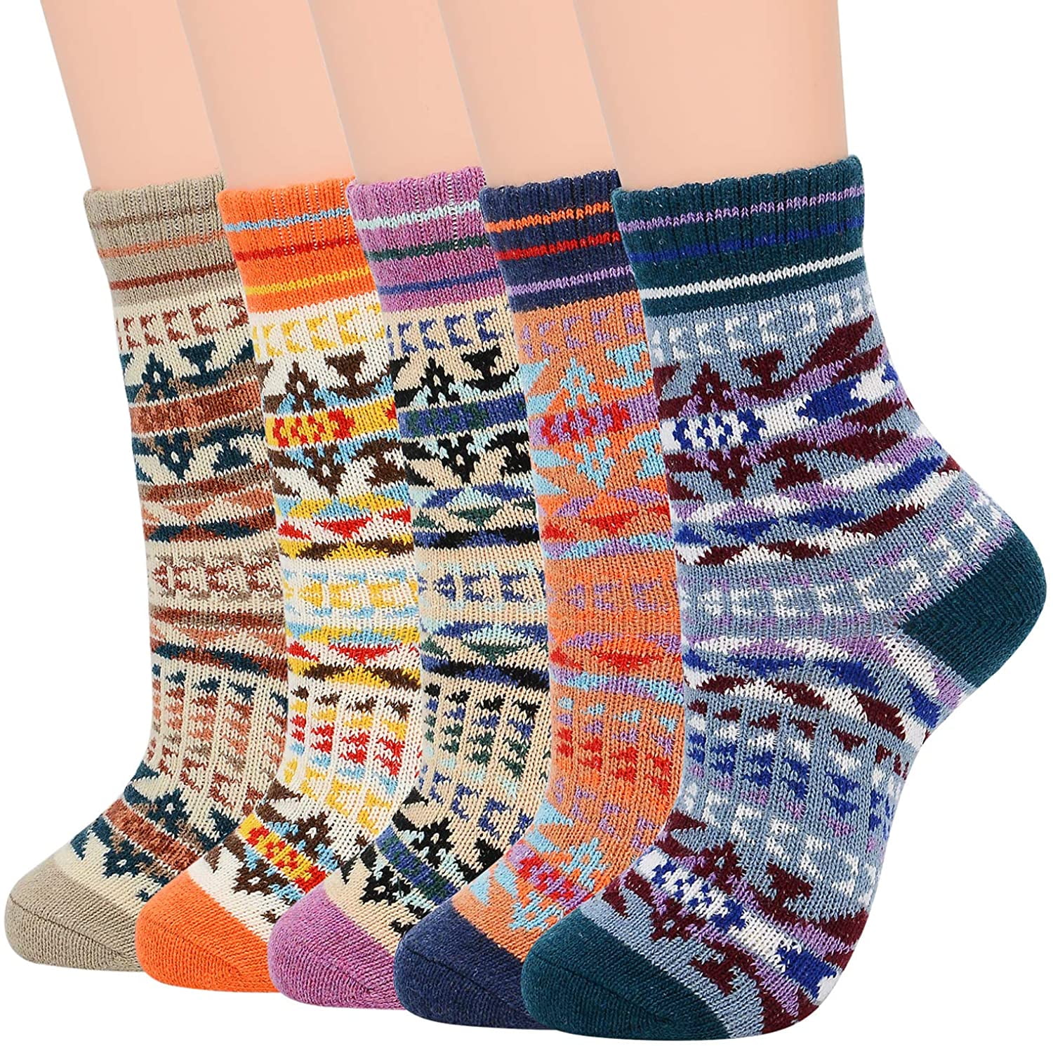 Zando 5 Pairs Womens Wool Socks Winter Fuzzy Socks Thick Soft Warm Knit ...