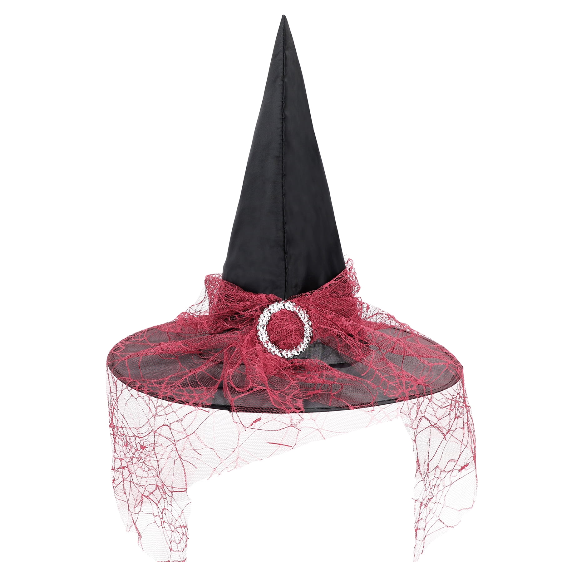 Zando Adult Witch Hat with Wide Brim, Rhinestone, Veil, Wizard Costume ...