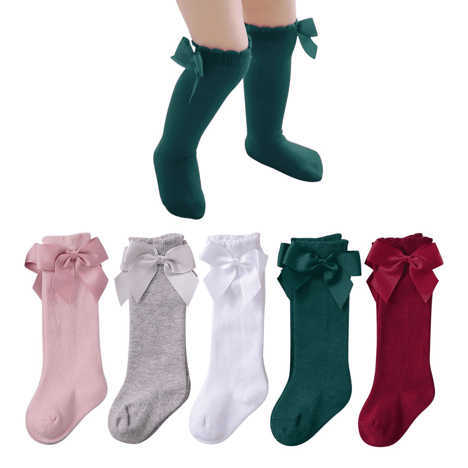 Zando 5 Pairs Newborn Socks with Bow Cotton Baby Girl Knee High Socks Ruffled Toddler Girl Socks ...