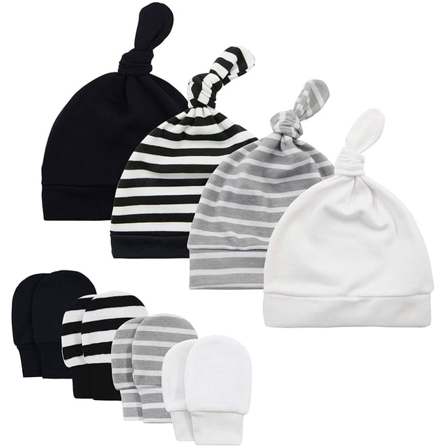 Zando Newborn Infant Beanie: Baby Hat & Mittens for Boys, 0-6 Months, 4 ...