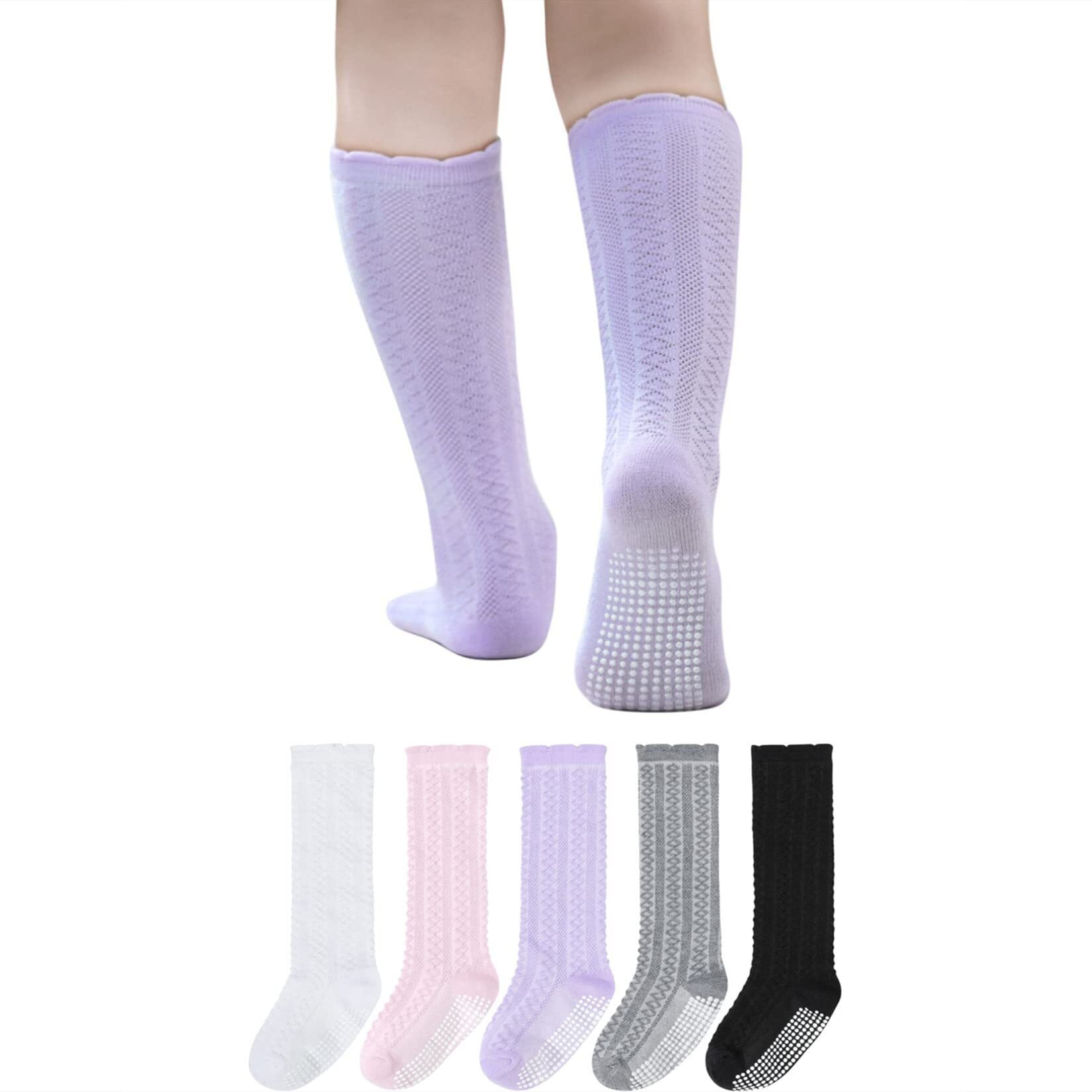 Zando Baby Knee High Socks with Grippers Girls Grip Non Slip Socks for ...