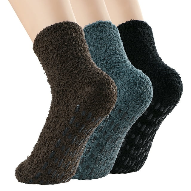 Zando Women's Anti-Slip Fuzzy Socks, Non Slip Slipper with Grippers, 3 ...