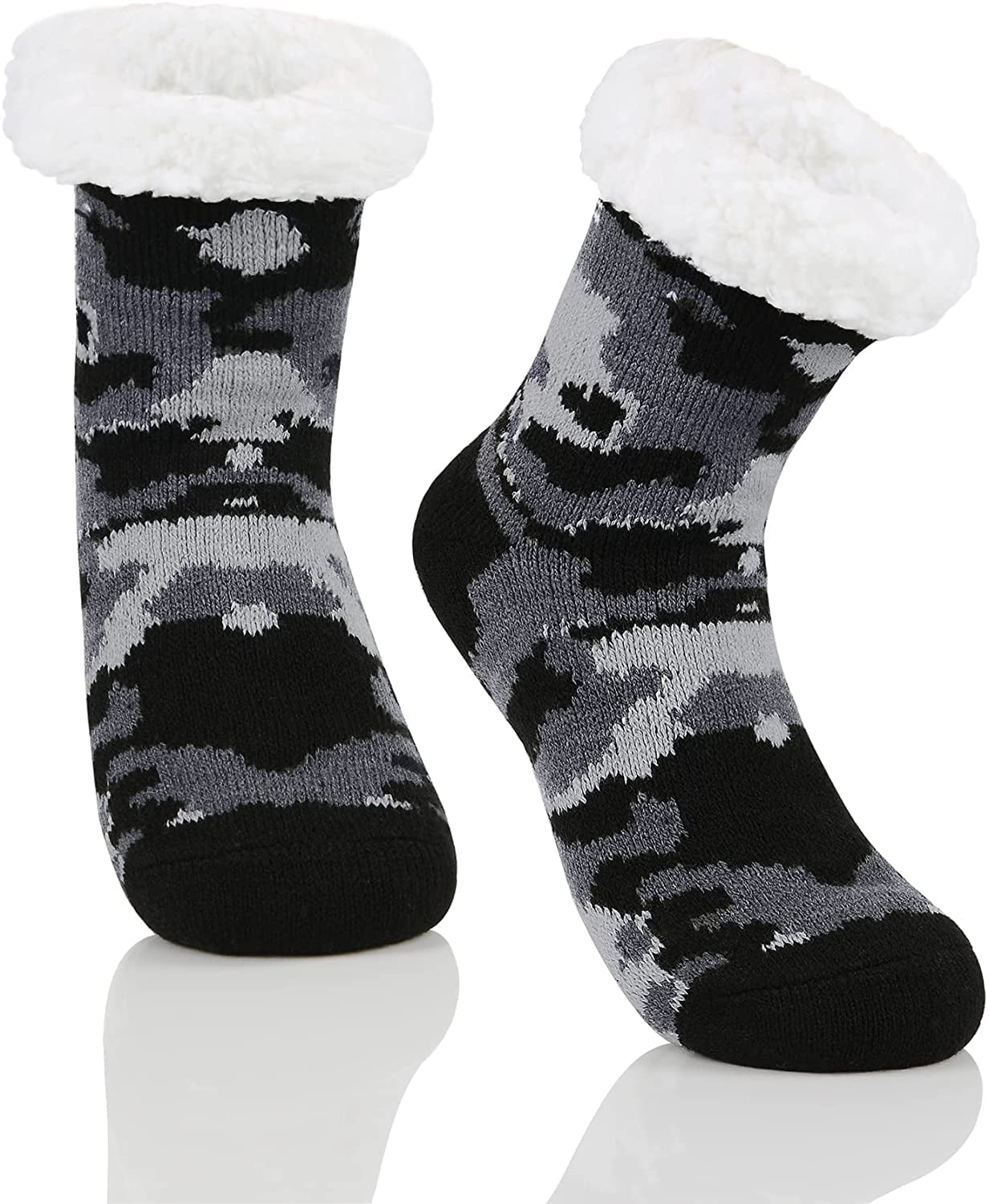 Zando Kids Plush Gripper Slipper Socks, Warm Fleece, Non-Skid, Boys ...